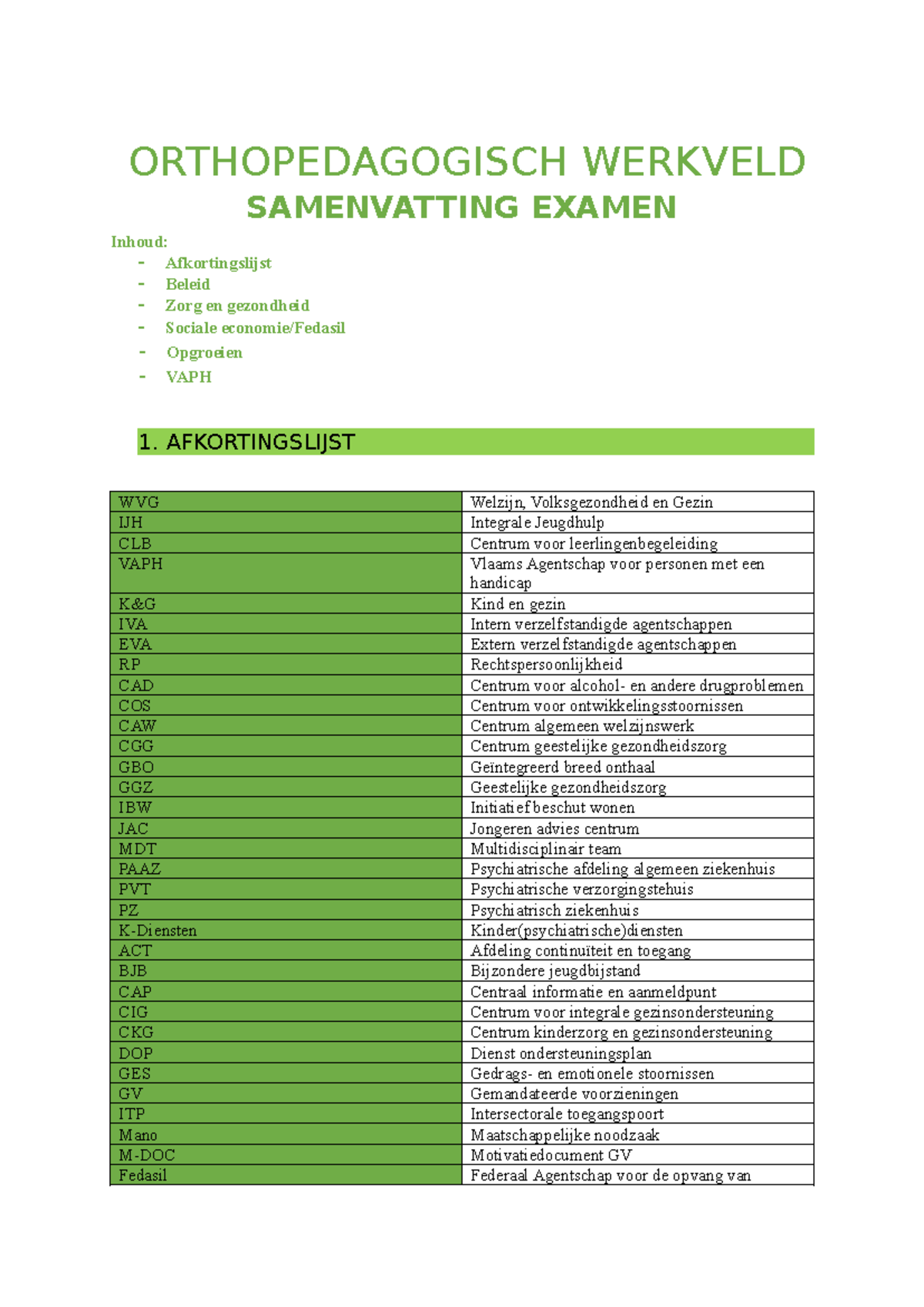 Orthopedagogisch Werkveld Samenvatting Examen - VAPH 2023 - Studocu