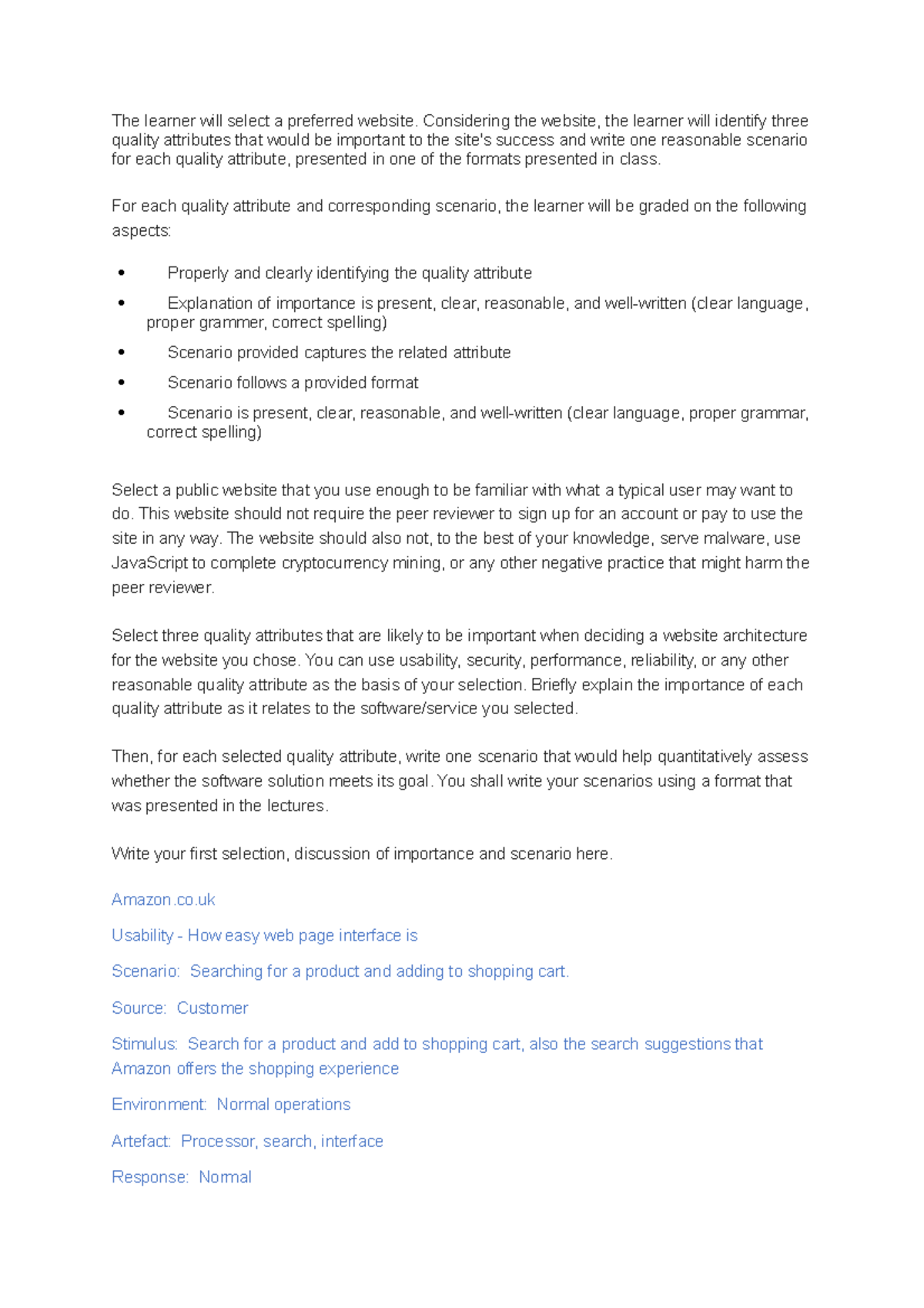 Quality Assessment Scenarios for Website Attributes - Assignment - Studocu