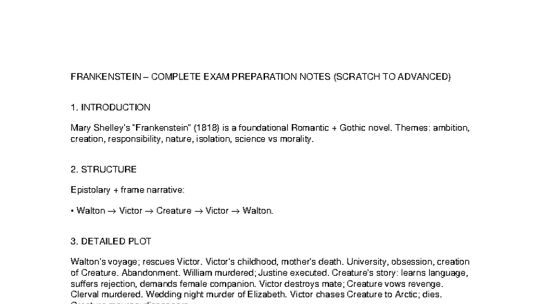 FRANKENSTEIN COMPLETE EXAM PREP NOTES (BASIC TO ADVANCED) - Studocu