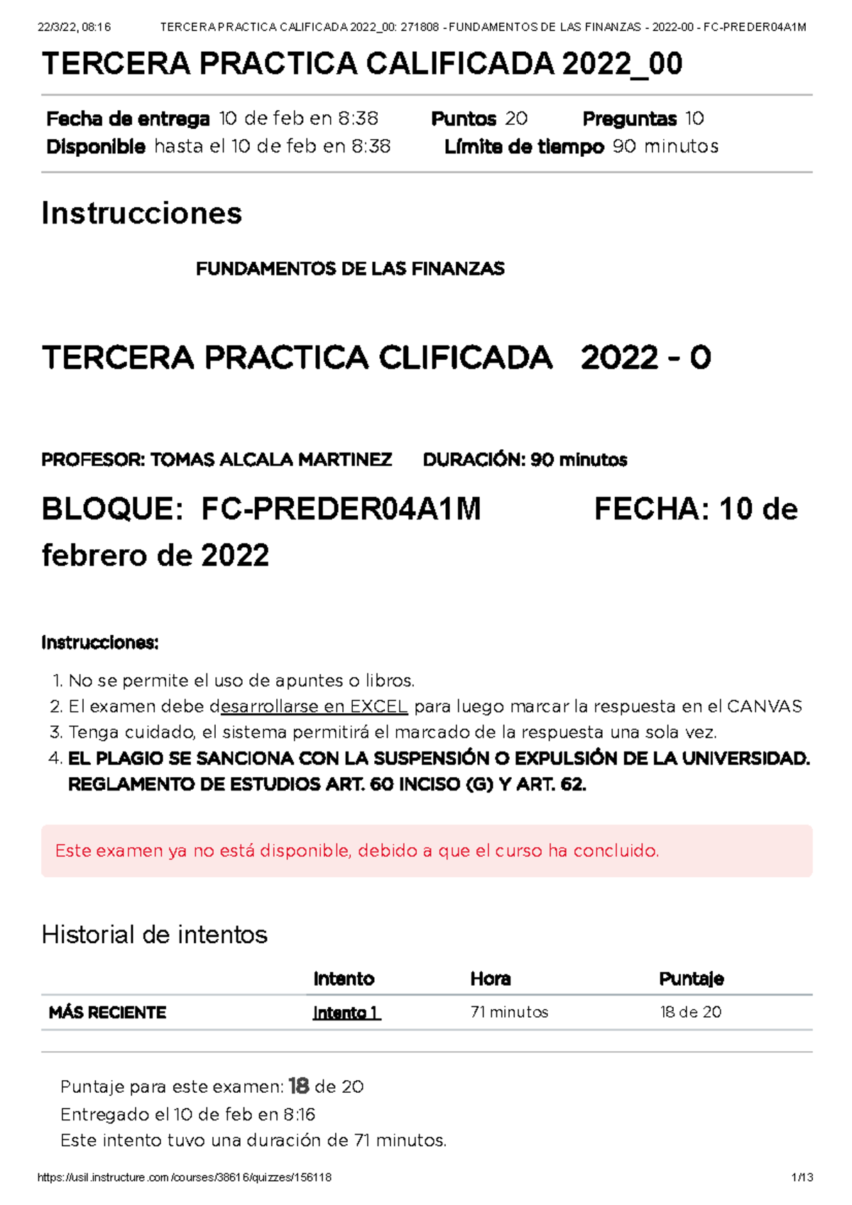 Tercera Practica Calificada 2022 00 271808 - Fundamentos DE LAS ...