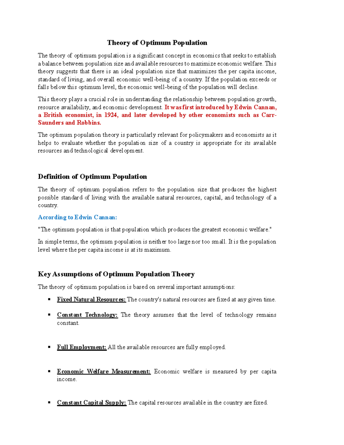 Optimum Population Theory: Balancing Growth & Resources - Studocu