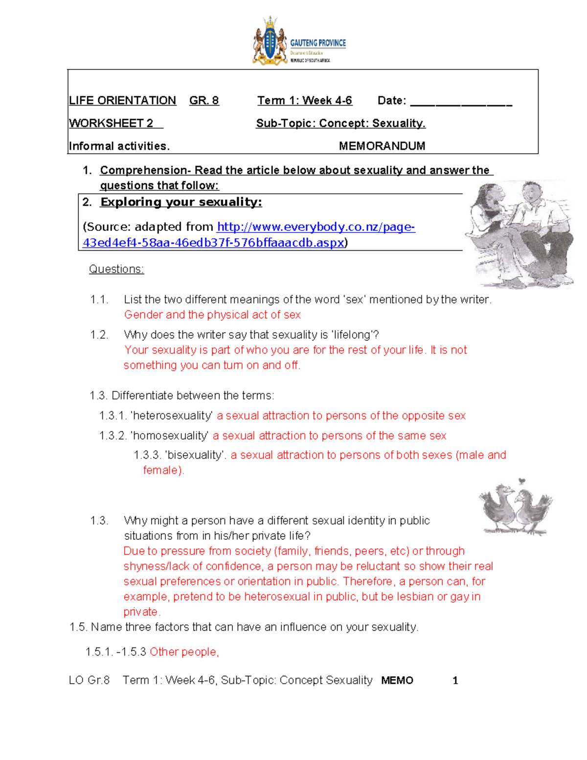 Gr. 8 LO Term 1: Sexuality Concept Exploration & Activities (Weeks 4-6 ...