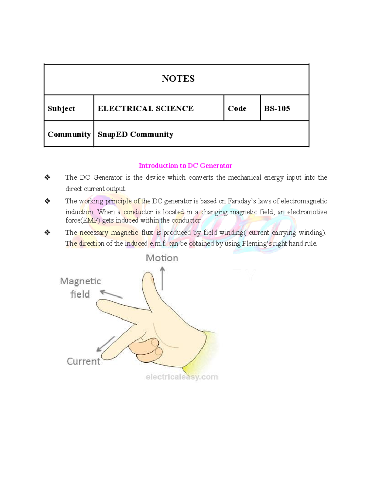 ES Notes (UNIT-3) - DC Generators & Motors Overview - Studocu