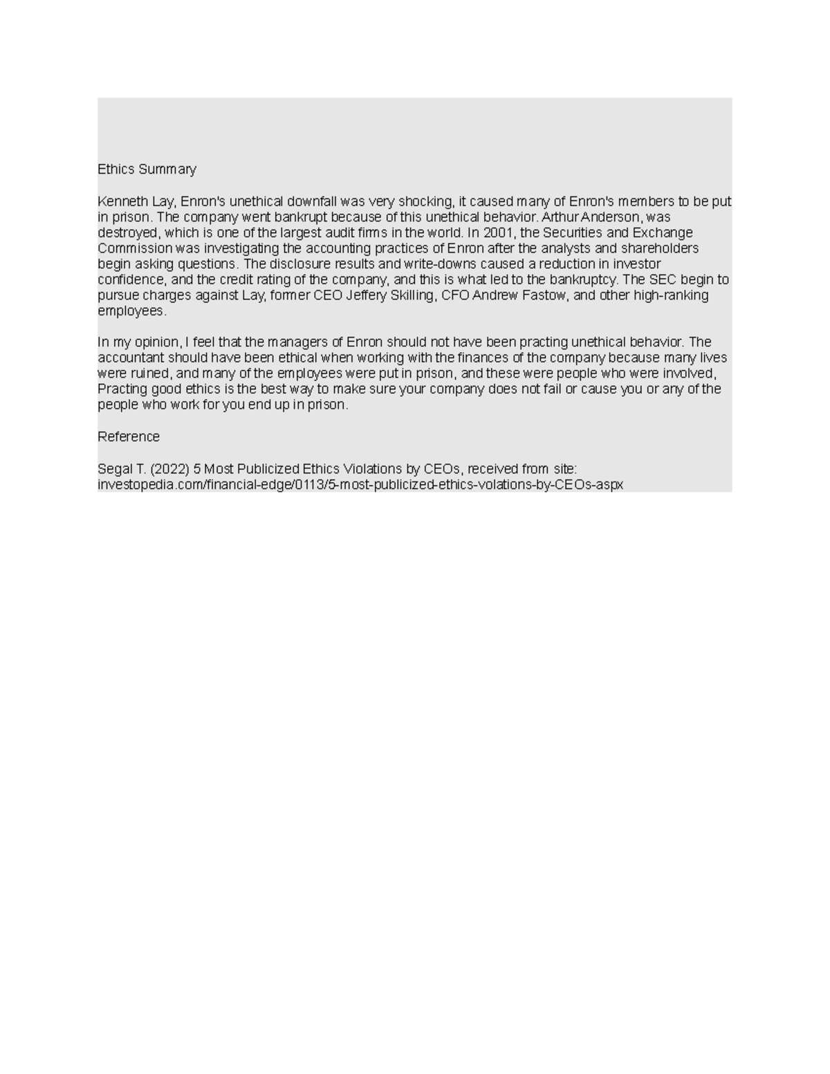 HRM699 Ethics in Business: Enron Case Study Analysis - Studocu