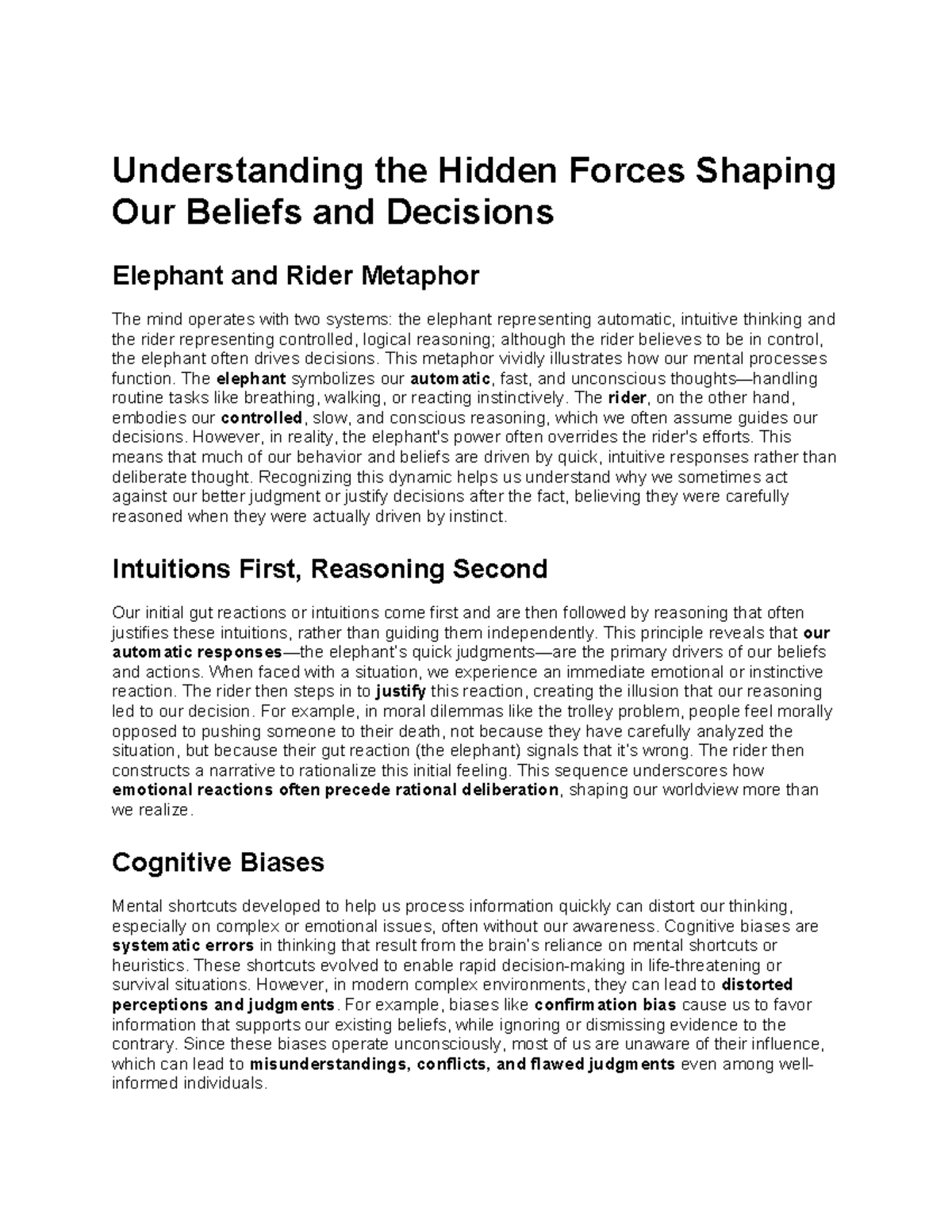 Cognitive Biases and Decision Making: The Elephant and Rider Metaphor ...