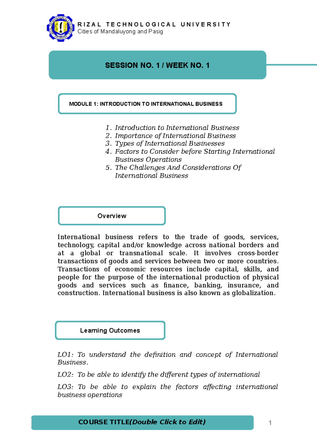 IBT Module 1 Introduction TO International Business - Introduction to ...