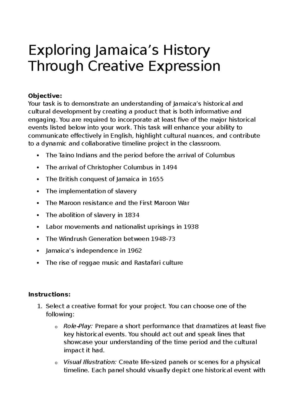 Creative Timeline of Jamaica: Historical Events & Cultural Impact - Studocu