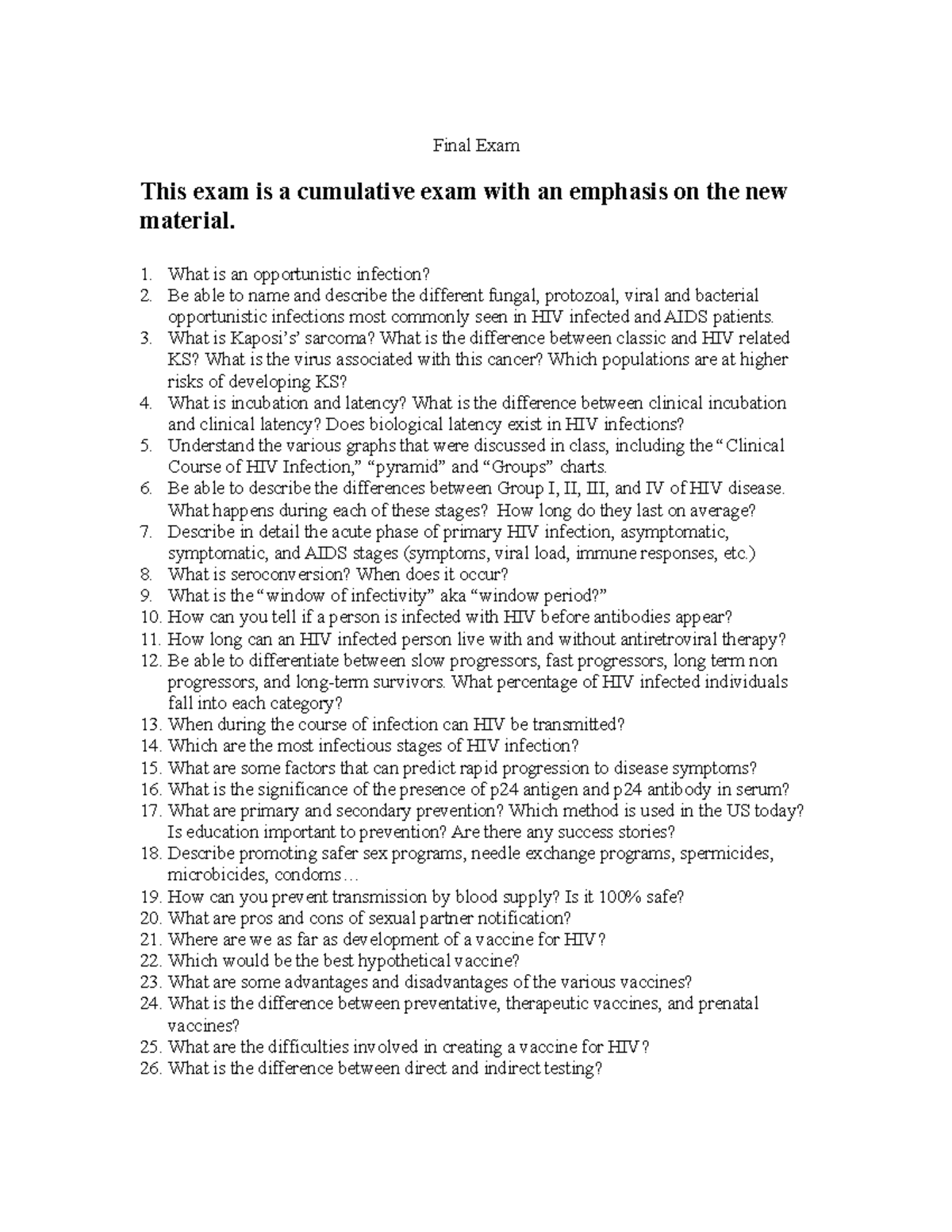 Biology Practice Questions for final exam - Final Exam This exam is a ...