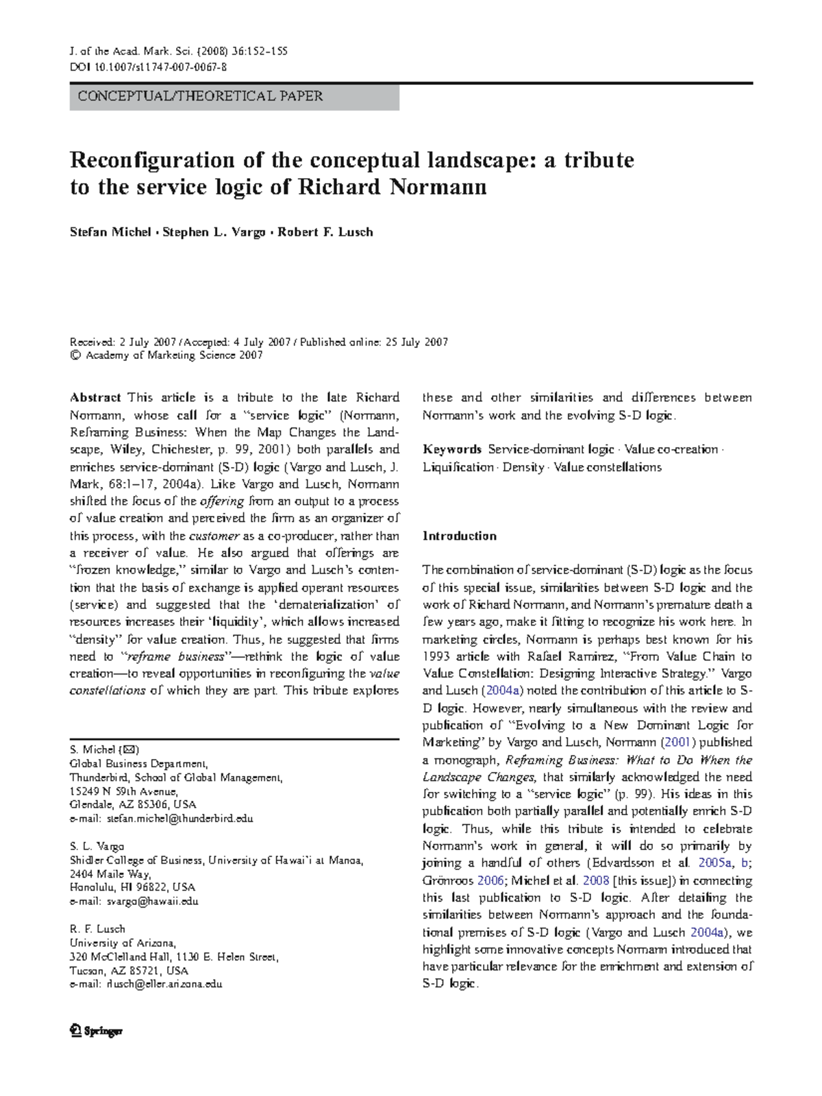 Reconfiguration of the Conceptual Landscape: A Tribute to Richard ...