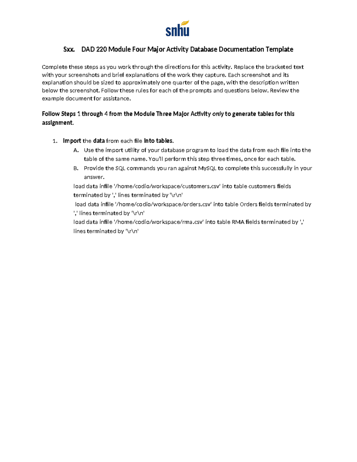 DAD 220 Module Four Major Activity DB Documentation Guide - Studocu