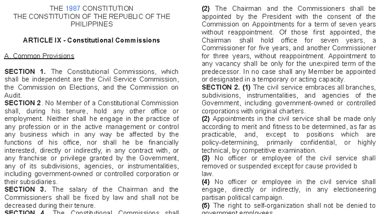 Constitution of the Republic of the Philippines: Article IX Overview ...