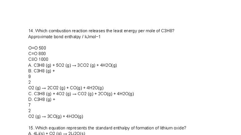 Chemistry 101: Combustion Reactions & Enthalpy Concepts - Studocu