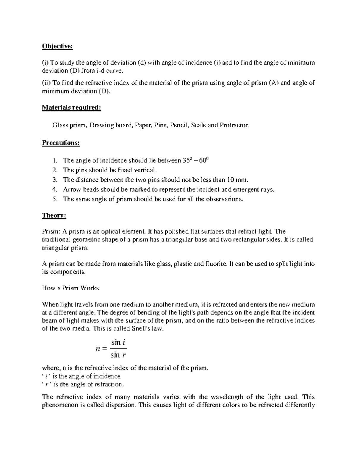 Prism Experiment: Angle of Deviation & Minimum Angle - Class XII ...