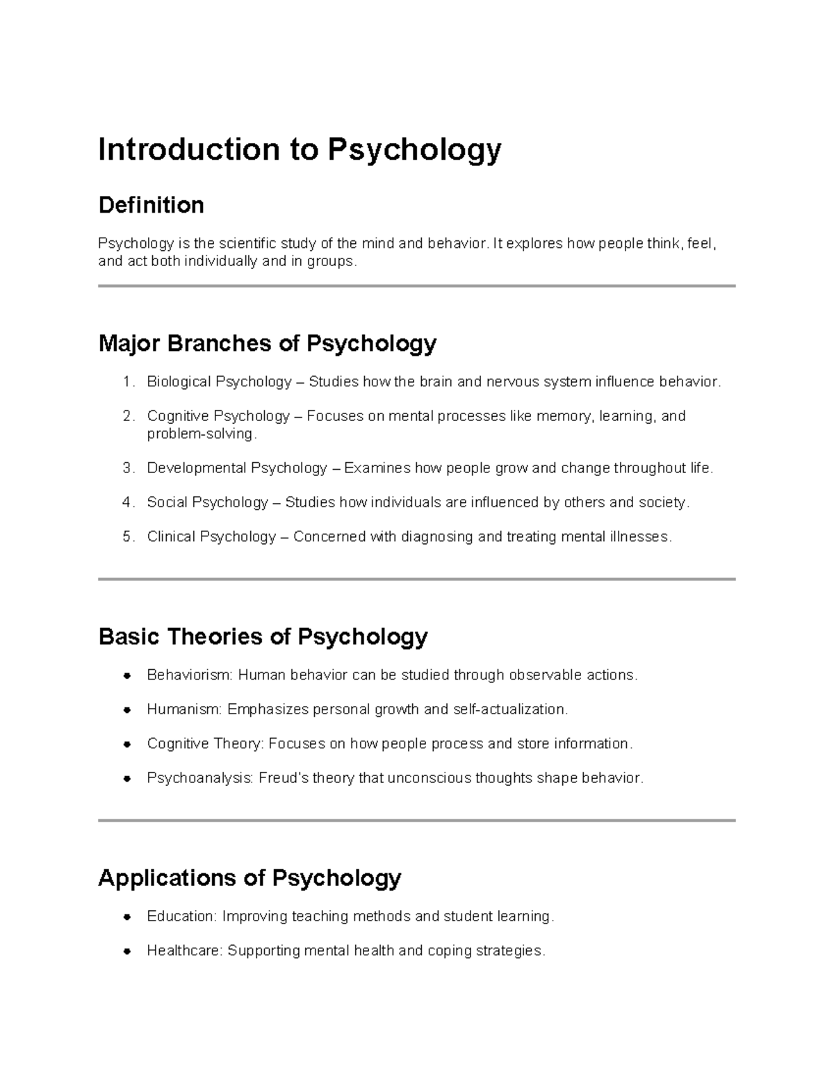 PSY101: Introduction to Psychology Overview and Key Concepts - Studocu