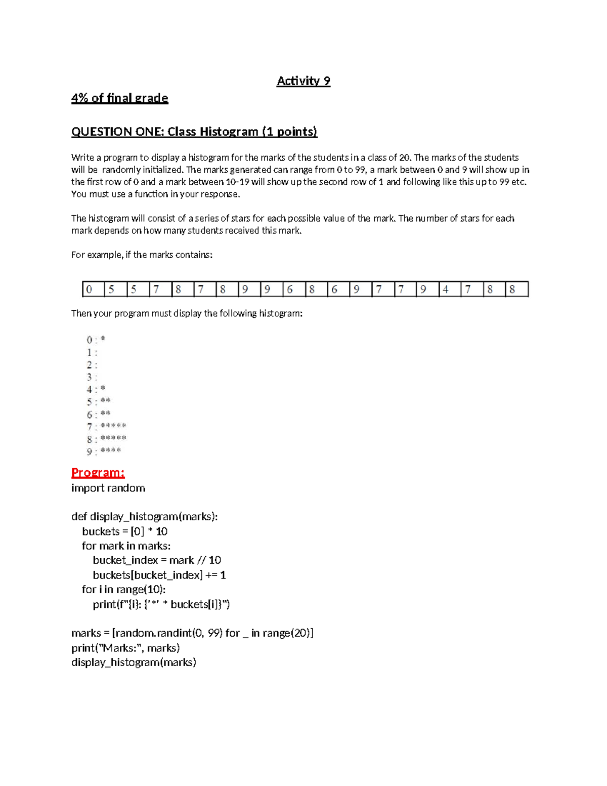 Activity 9 - Final Grade Histogram & Password Checker (MST 2020) - Studocu
