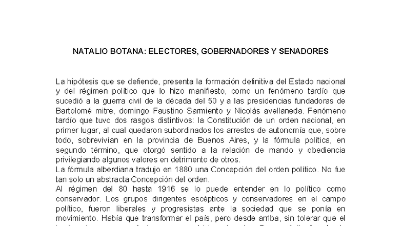 Resumen de "NATALIO BOTANA: ELECTORES, GOBERNADORES Y SENADORES ...