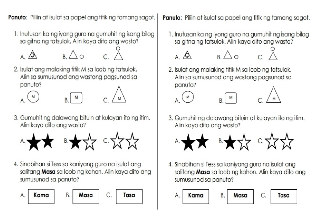 Aktibidad na Pagsunod sa Panuto: Sagot mula sa Guro - Studocu