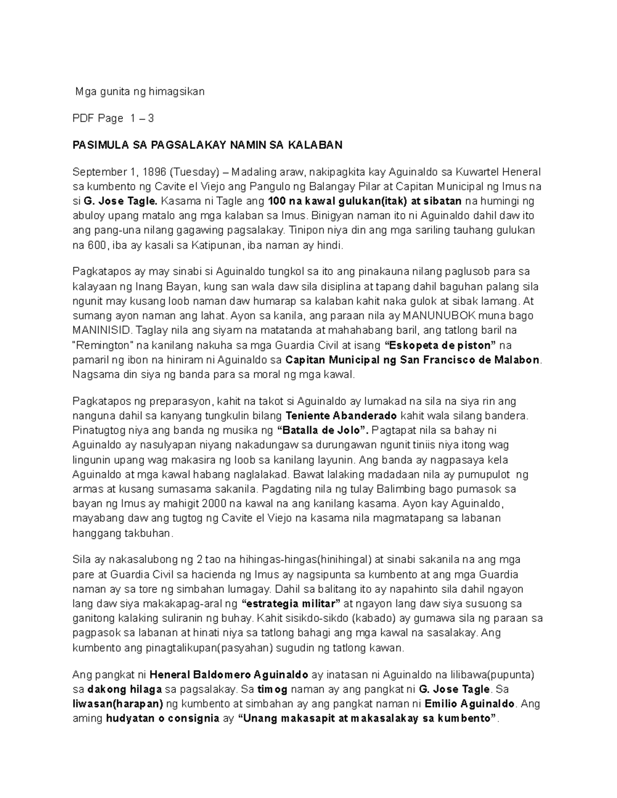 Pagsalakay sa Kumbento ng Imus: Mga Gunita ng Himagsikan (HIST 101 ...