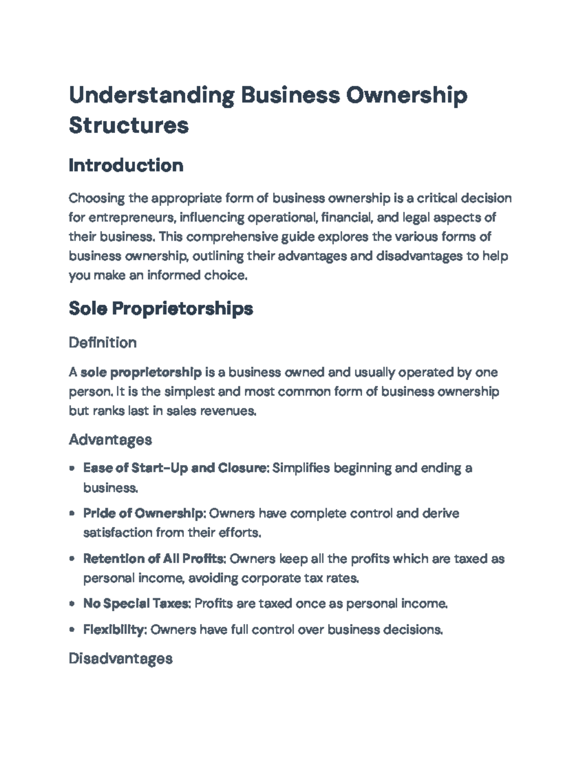 Understanding Business Ownership Structures: A Guide for Entrepreneurs ...