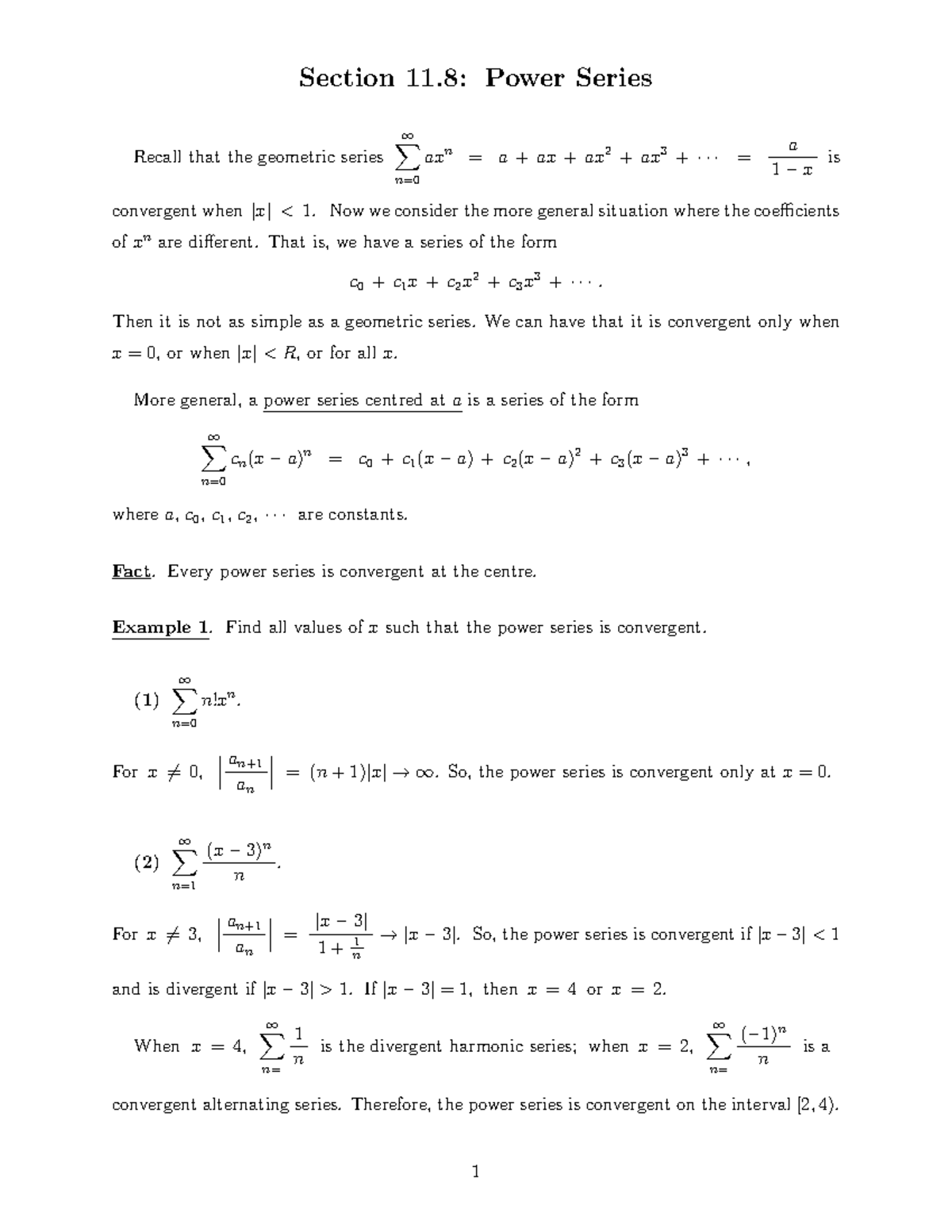 1730-Sec11 - Power Series and Representation as Series Notes - Studocu