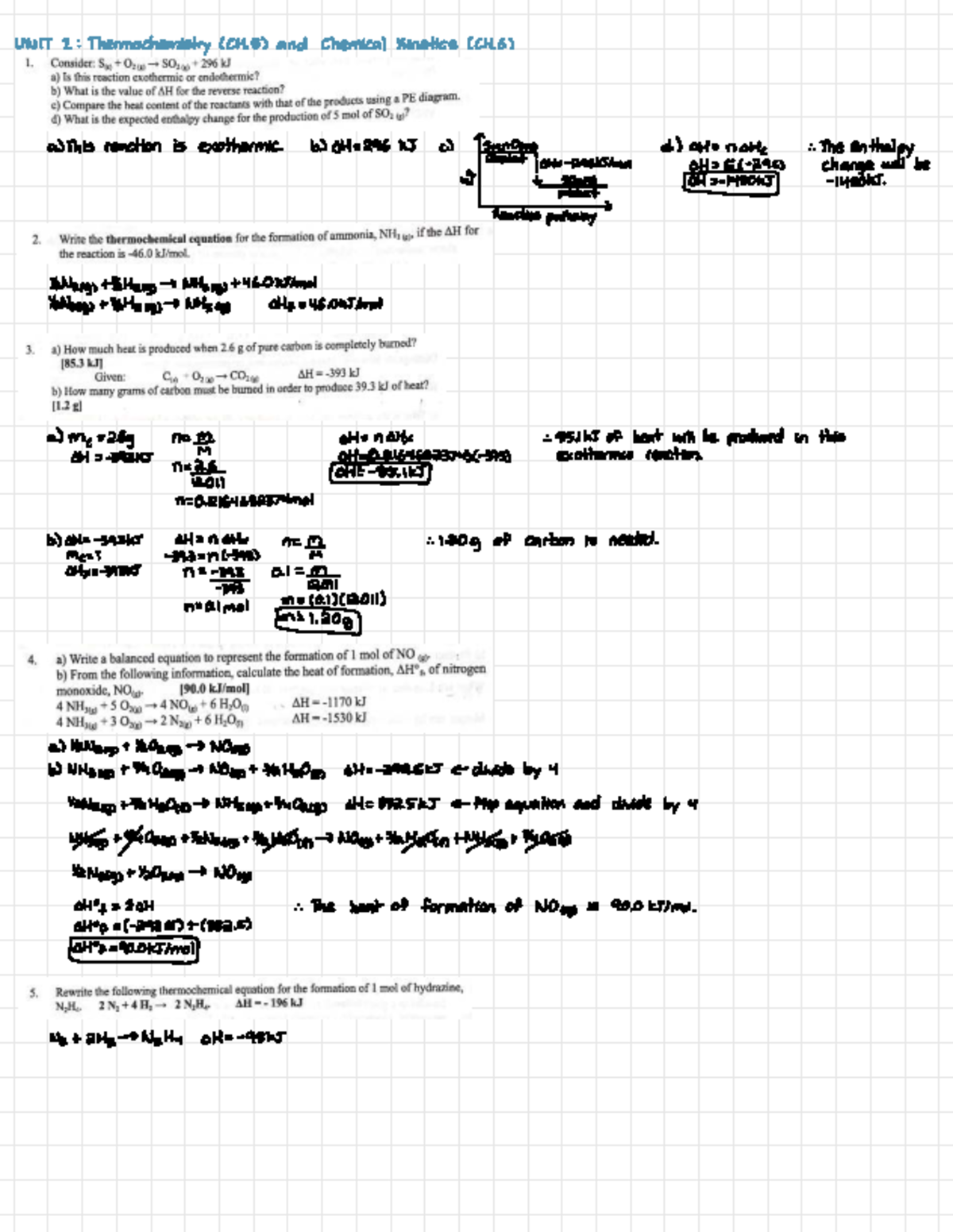 Final Exam Review: Thermochemistry and Kinetics (CH 5 & 6) - Studocu