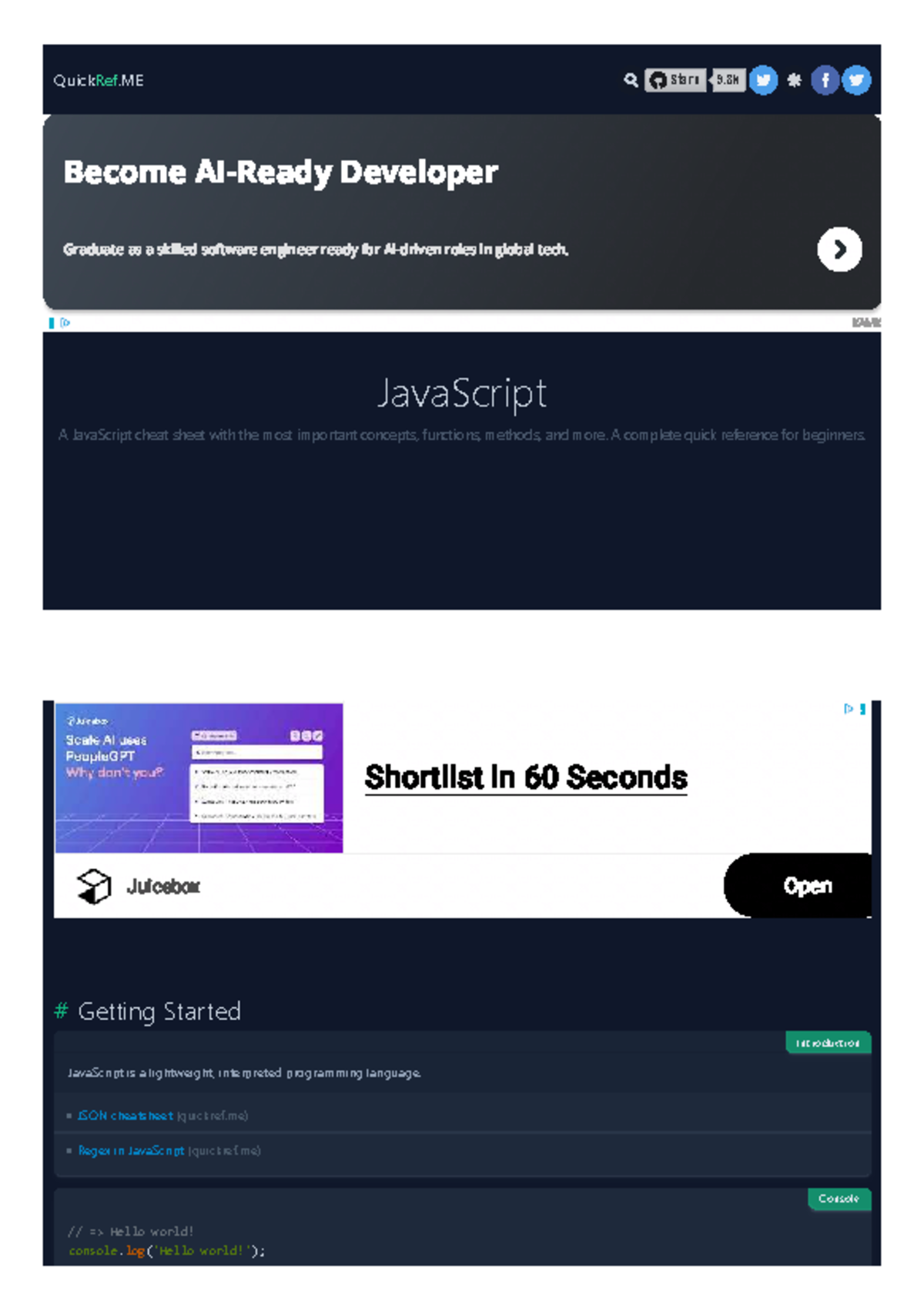 JavaScript Cheat Sheet & Quick Reference (KAMK) - Studocu