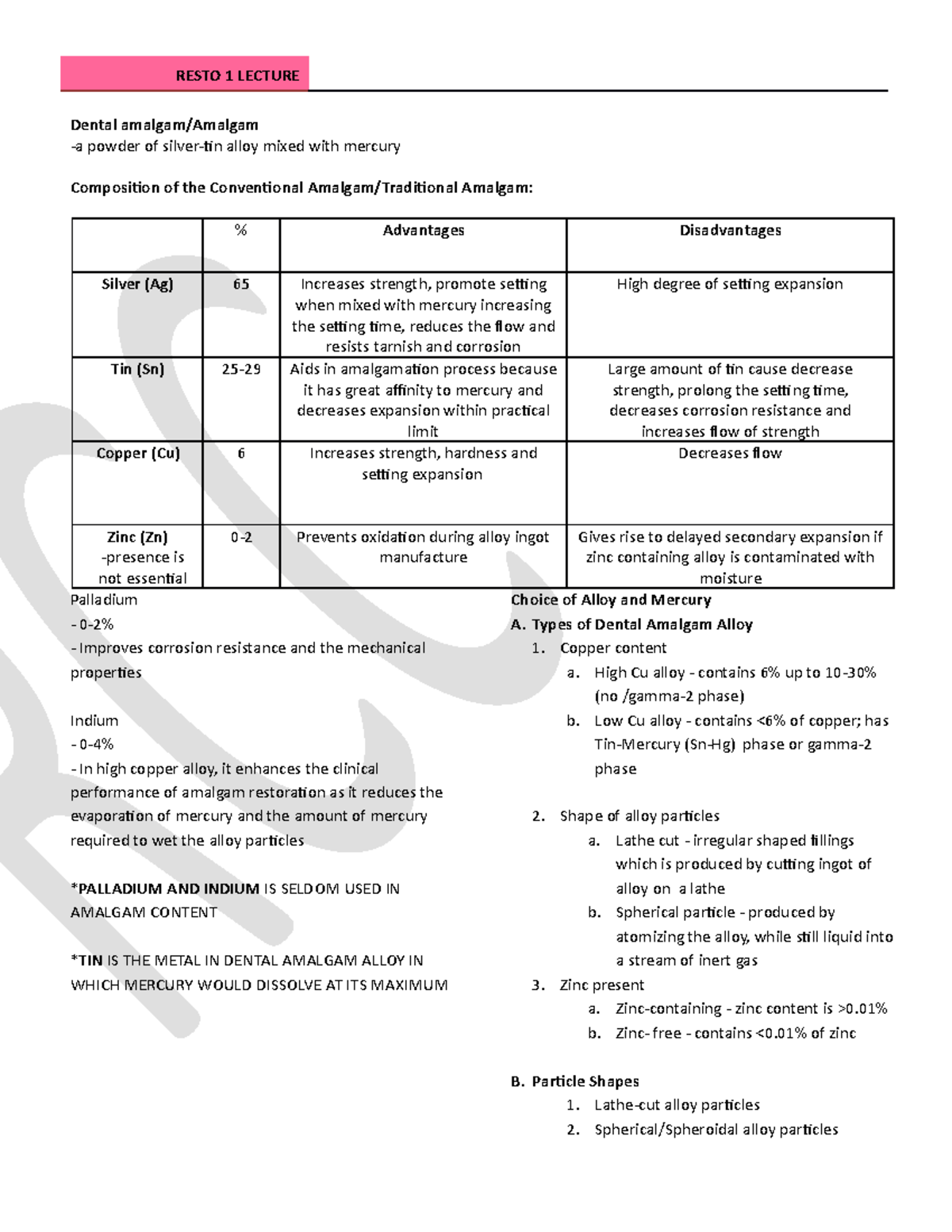 Resto - Dental Amalgam - Dental amalgam/Amalgam -a powder of silver-tin ...