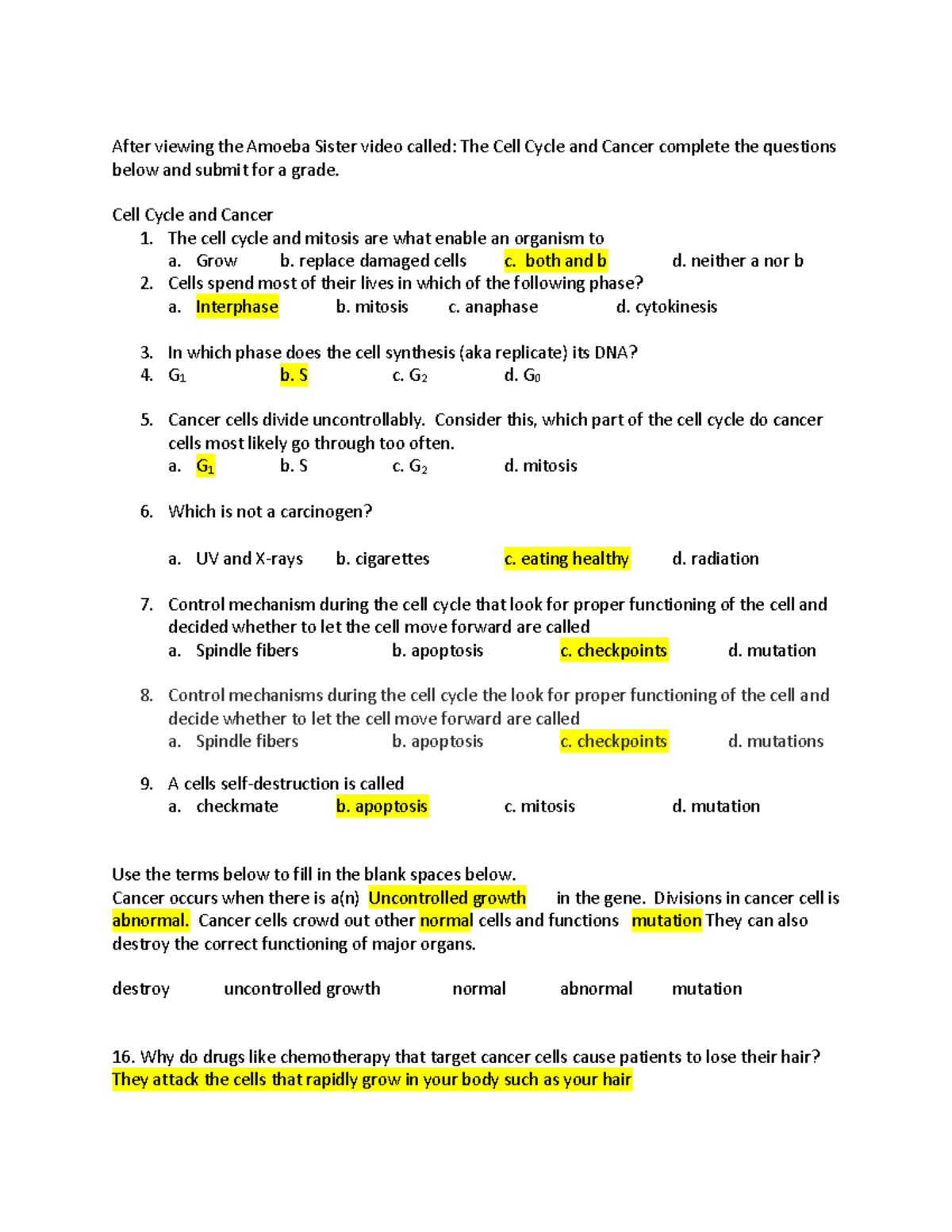 Amoeba sister video the cell cylce and cancer video worksheet - After ...