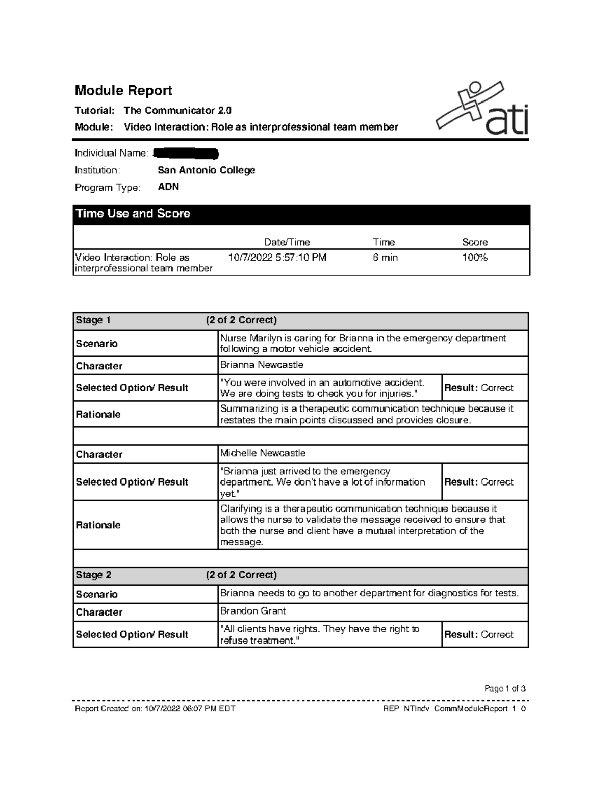 ATI NUR 120: The Communicator - Interpersonal Team Leadership Role ...