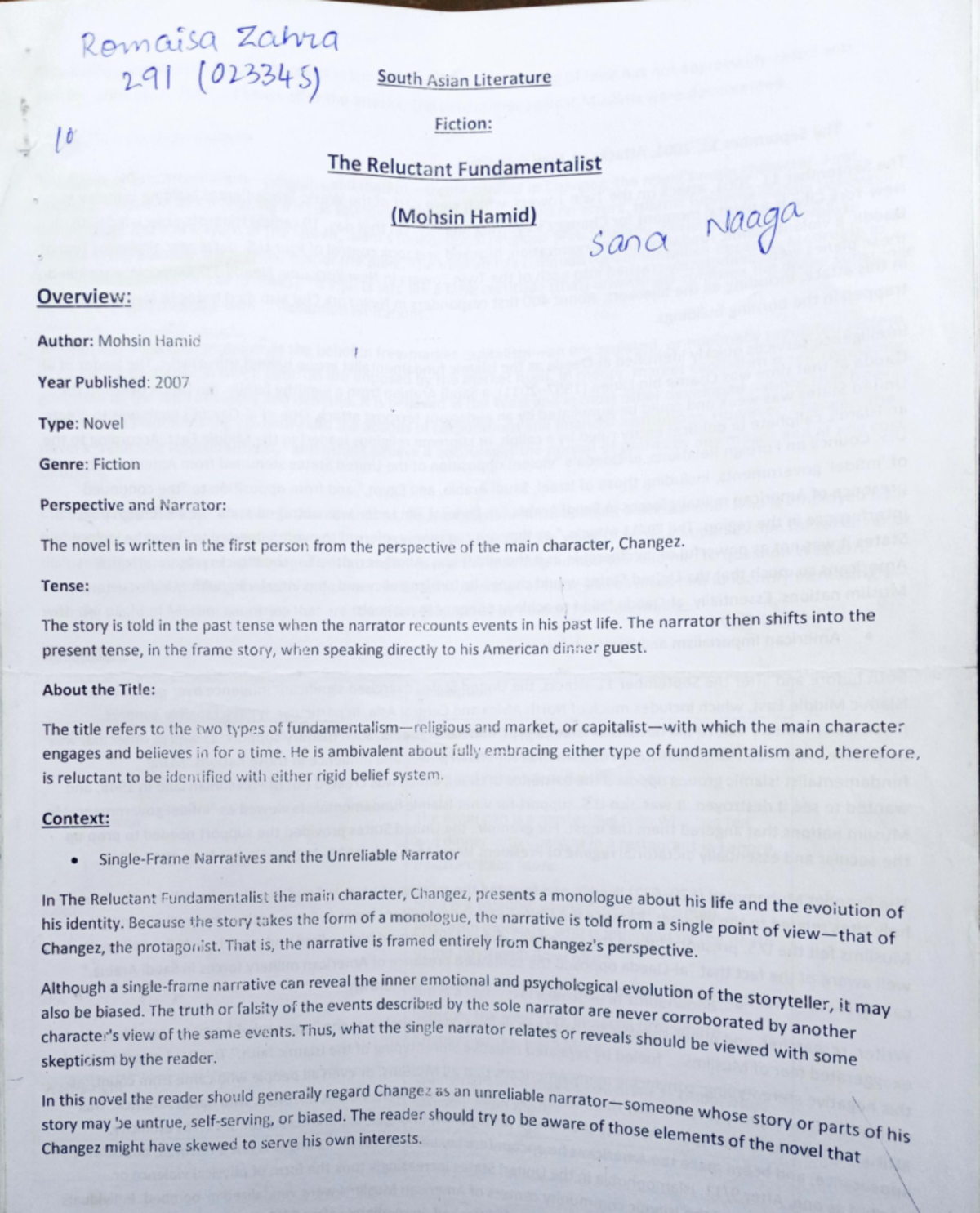 Reluctant fundamentalist detail notes - Advanced Research Methodology ...