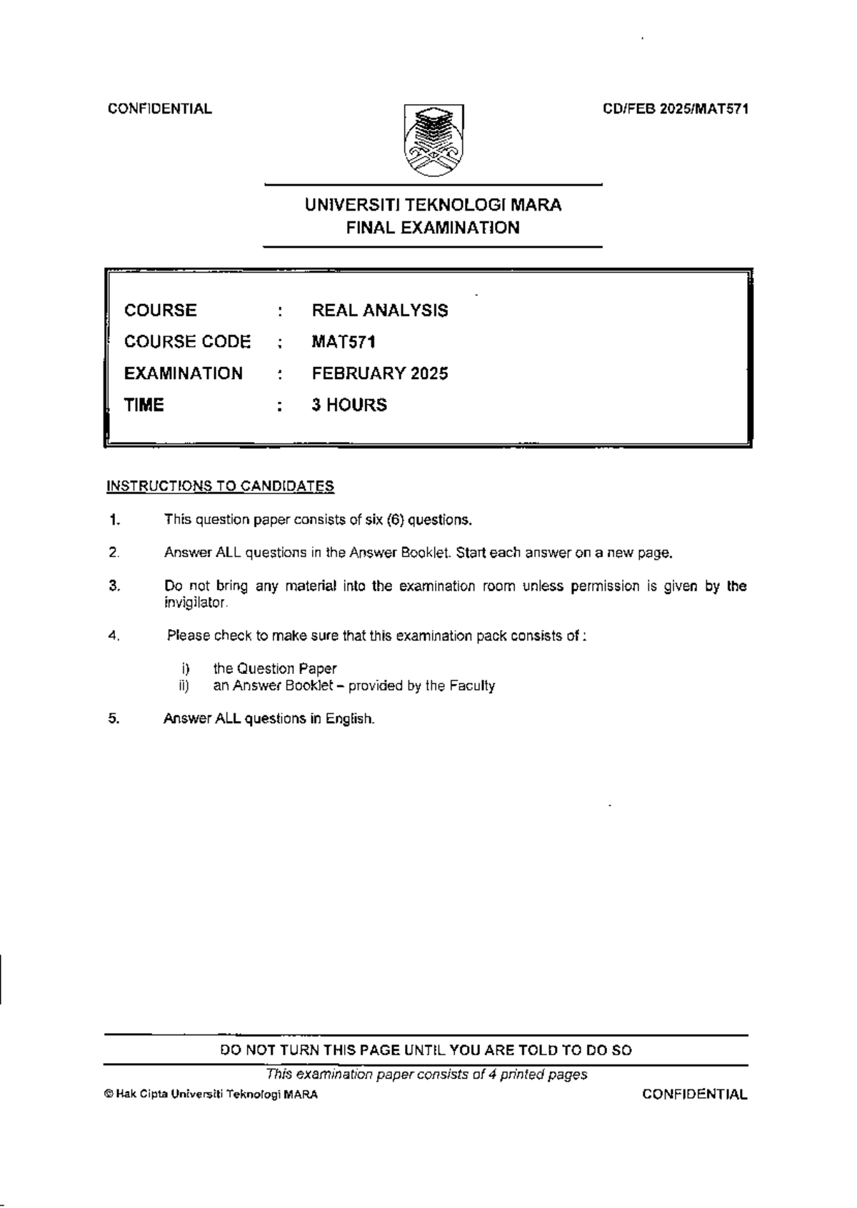 MAT571 Final Exam: Real Analysis Questions & Instructions - Studocu