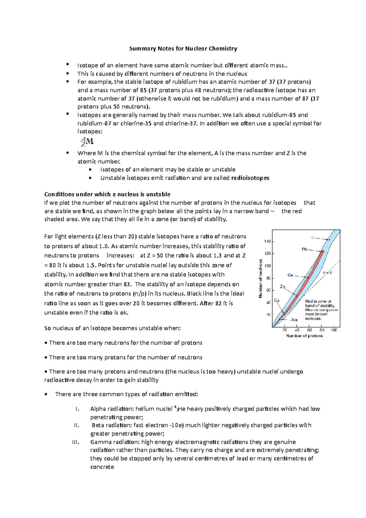Nuclear Chemistry Summary Notes: Isotopes, Stability, and Radiation ...