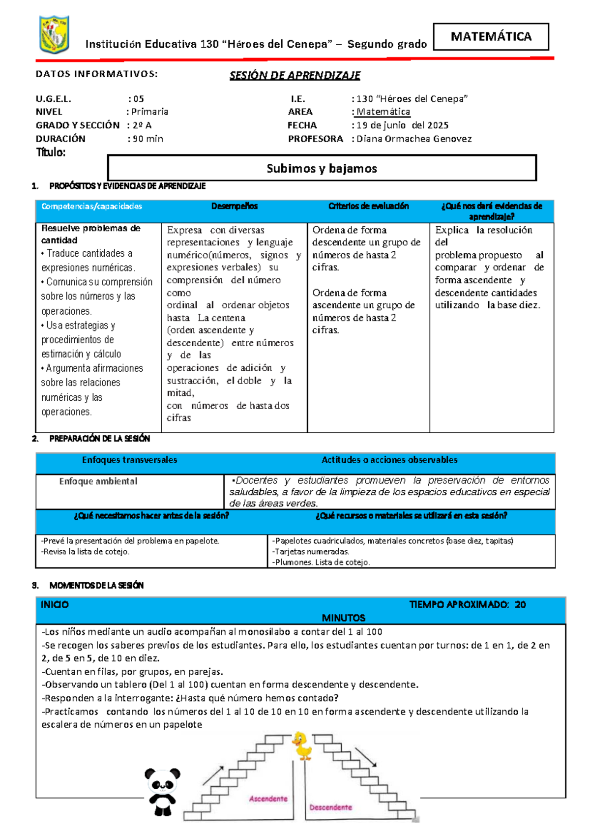 MAT 130: Sesión de Aprendizaje sobre Números Ascendentes y Descendentes ...