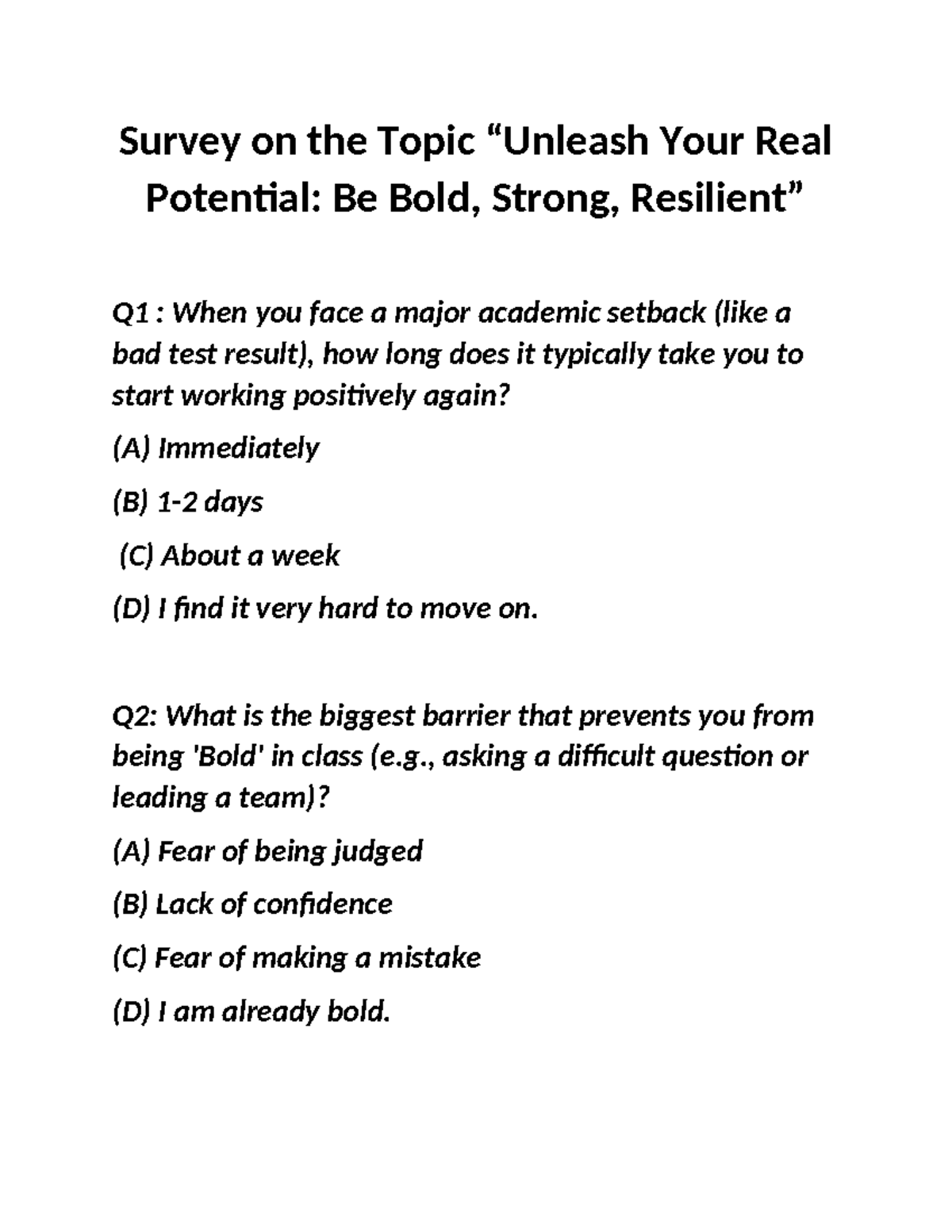 Survey on Academic Setbacks and Barriers to Participation - Studocu