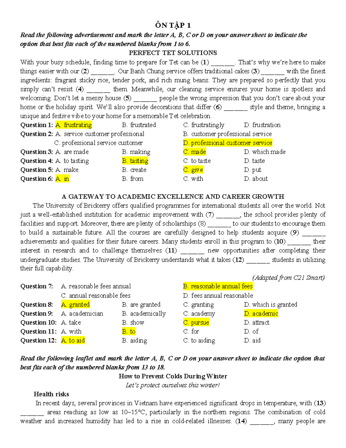 ÔN TẬP 1 - English Language Practice for Exam Preparation - Studocu