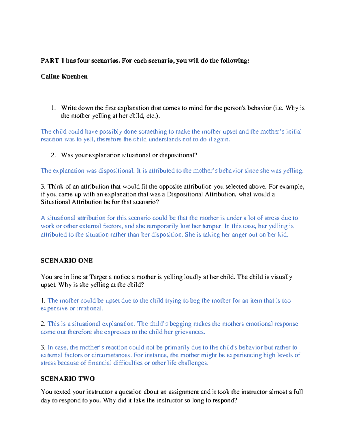 Attribution Assignment Template - SCENARIOS Analysis (PSY 101) - Studocu