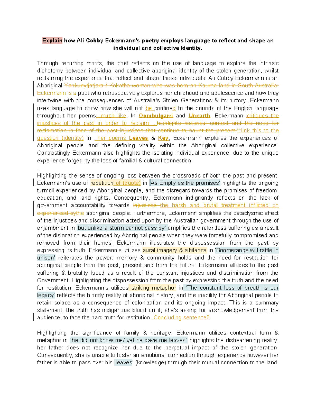 ENG 202: Analysis of Ali Cob Eckermann's Poetry on Identity - Studocu