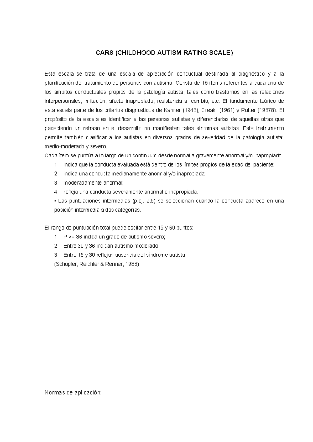 CARS (Childhood Autism Rating Scale): Evaluación Conductual del Autismo ...