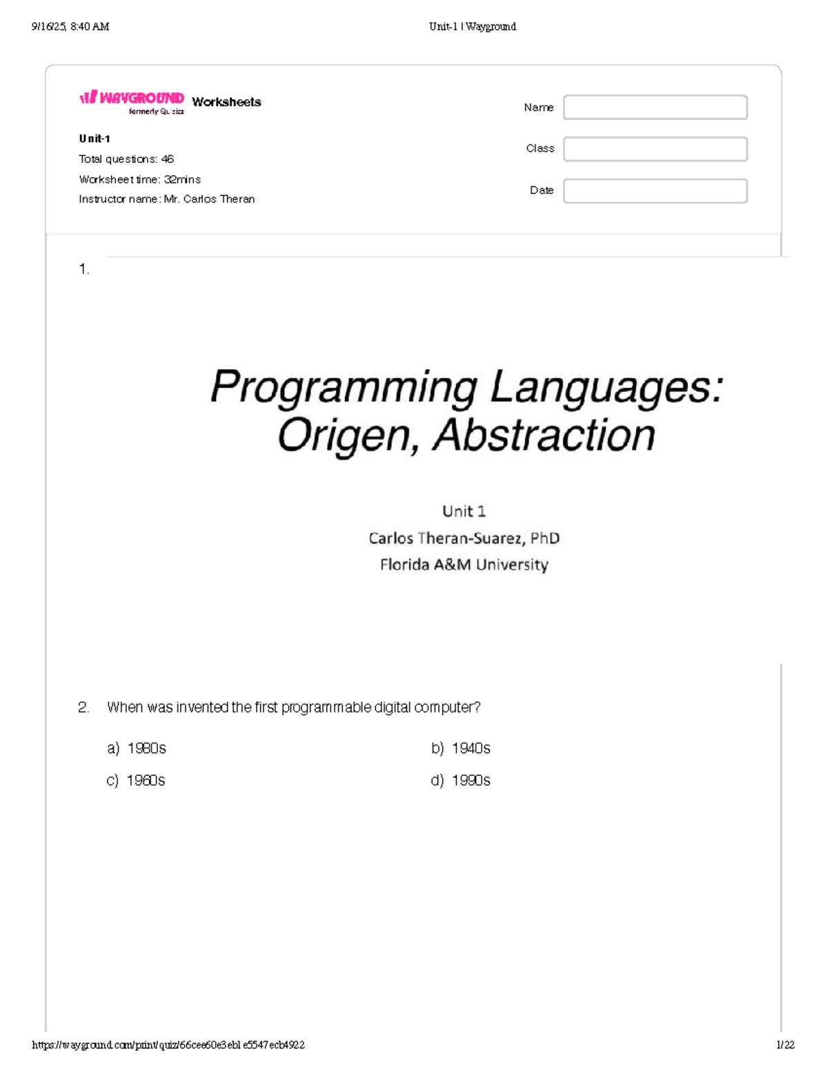 Unit-1 Quiz: Basic Abstractions & Programming Concepts - Studocu