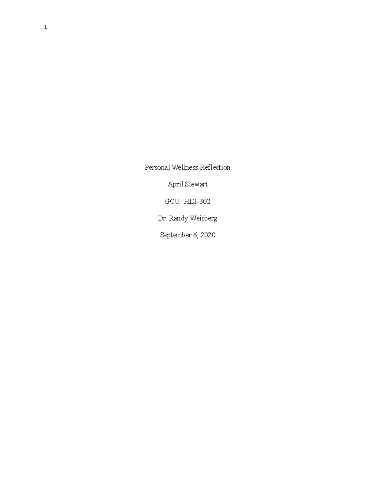 Personal Wellness Reflection Essay - GCU: HLT- - Studocu