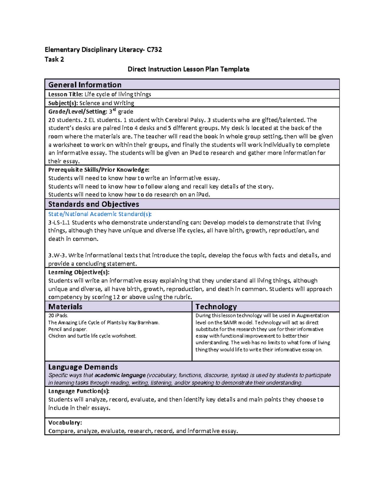 Elementary disciplinary literacy studocu TASK 2 - Elementary ...
