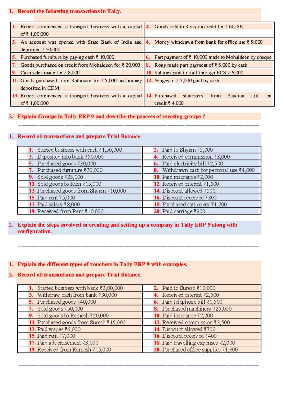 Tally ERP 9 Practical Sums and Transaction Recording Guide - Studocu