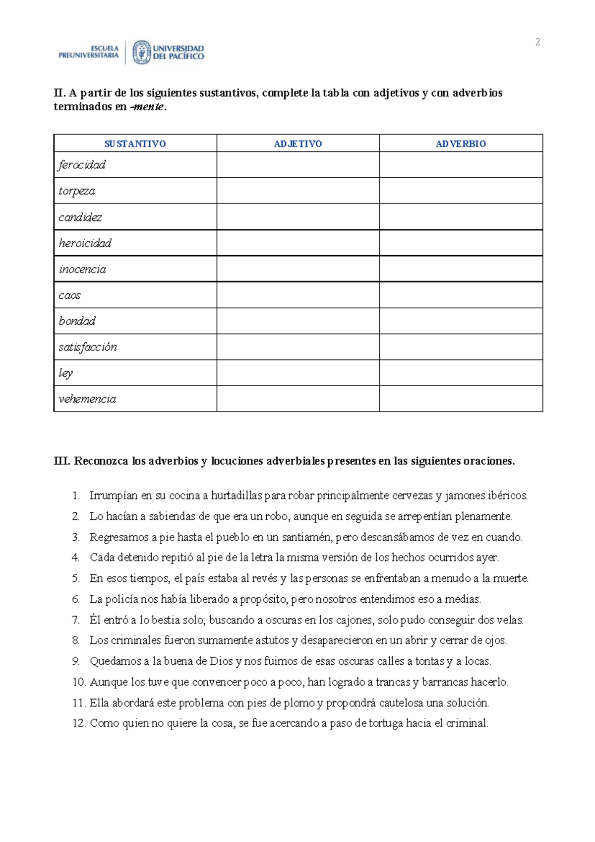Adverbios y Adjetivos: Práctica en Casa - Parte 2 y 3 - Studocu