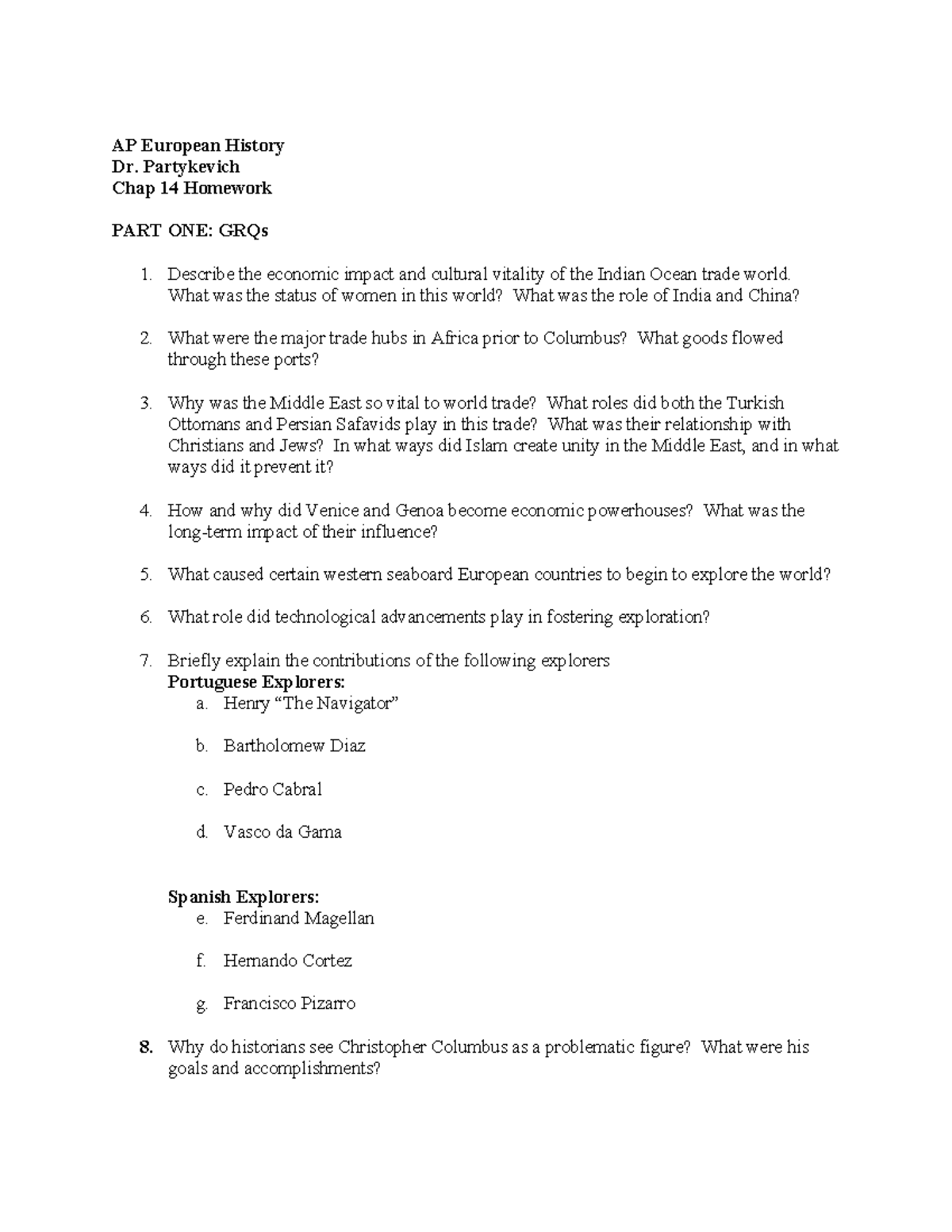 AP European History (AP) Chap 14 Homework GRQs and Key Concepts - Studocu