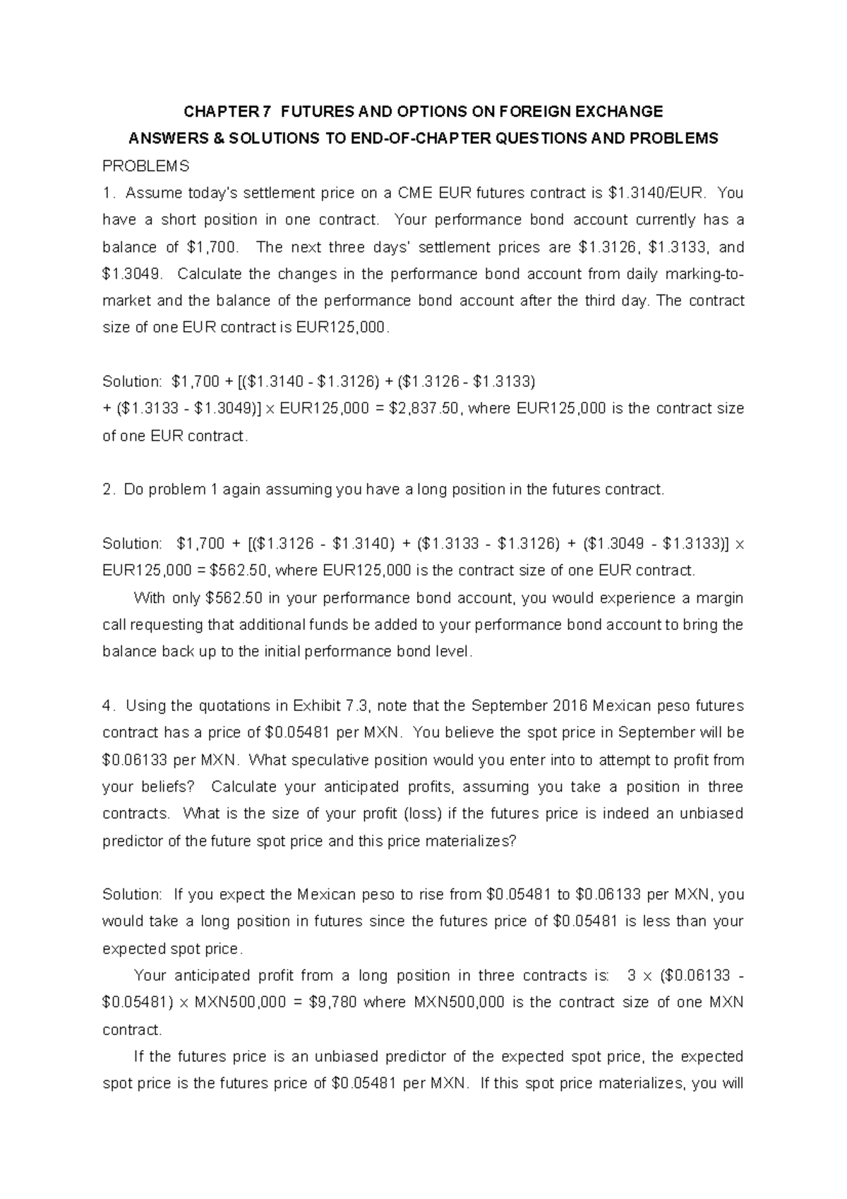 Futures & Options on Foreign Exchange - Tutorial 5 Solutions - Studocu