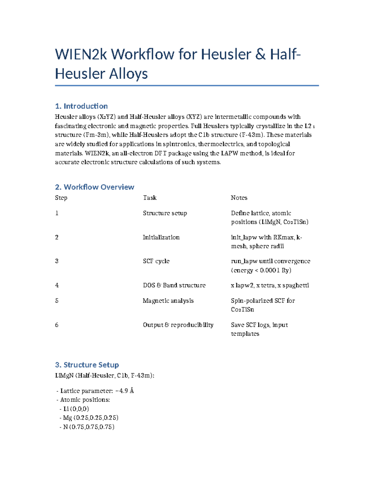 WIEN2k Workflow for Heusler Alloys: A Comprehensive Guide - Studocu