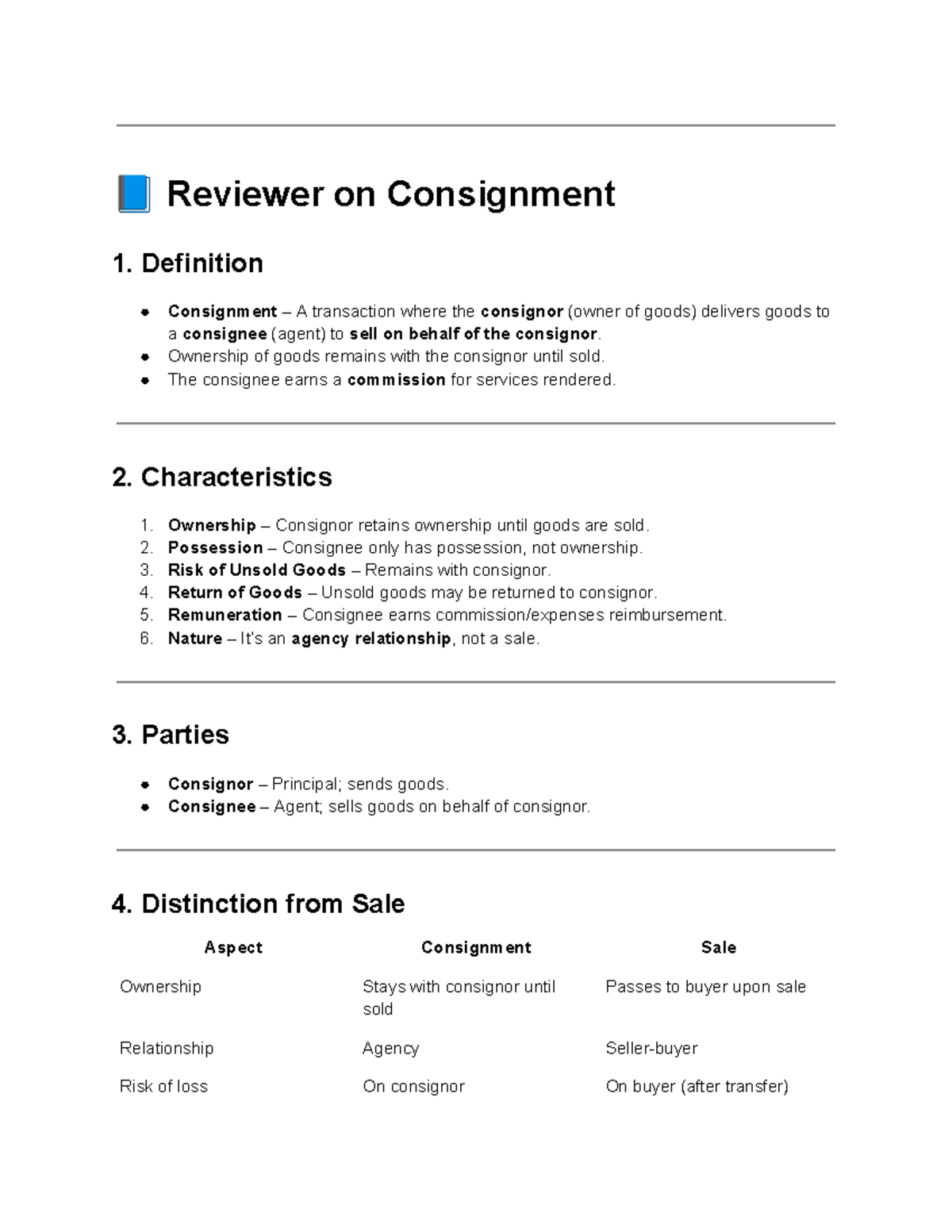 Consignment Review: Key Definitions and Characteristics - Studocu