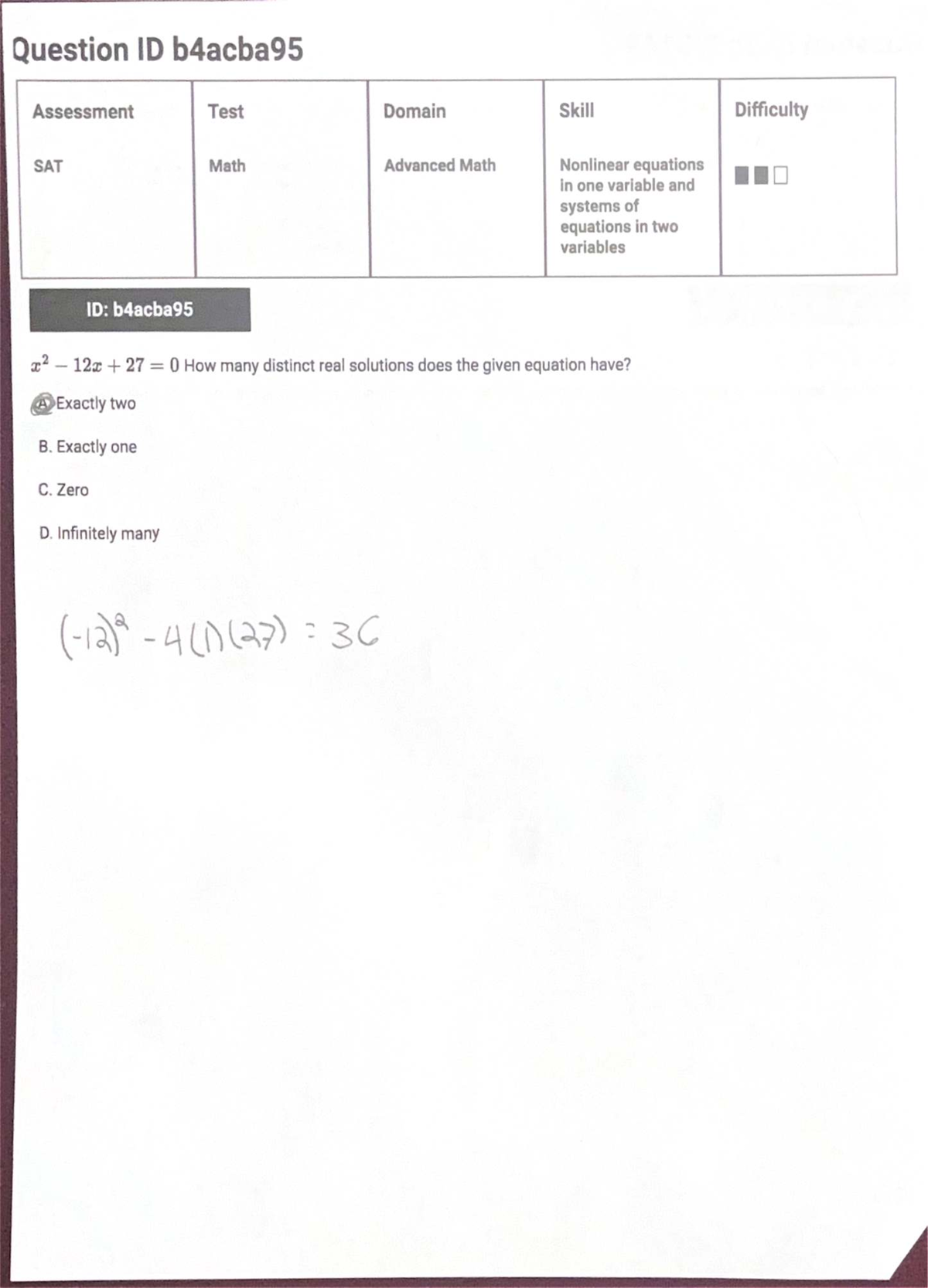 SAT Math Advanced: Nonlinear Equations Assessment Test - Studocu