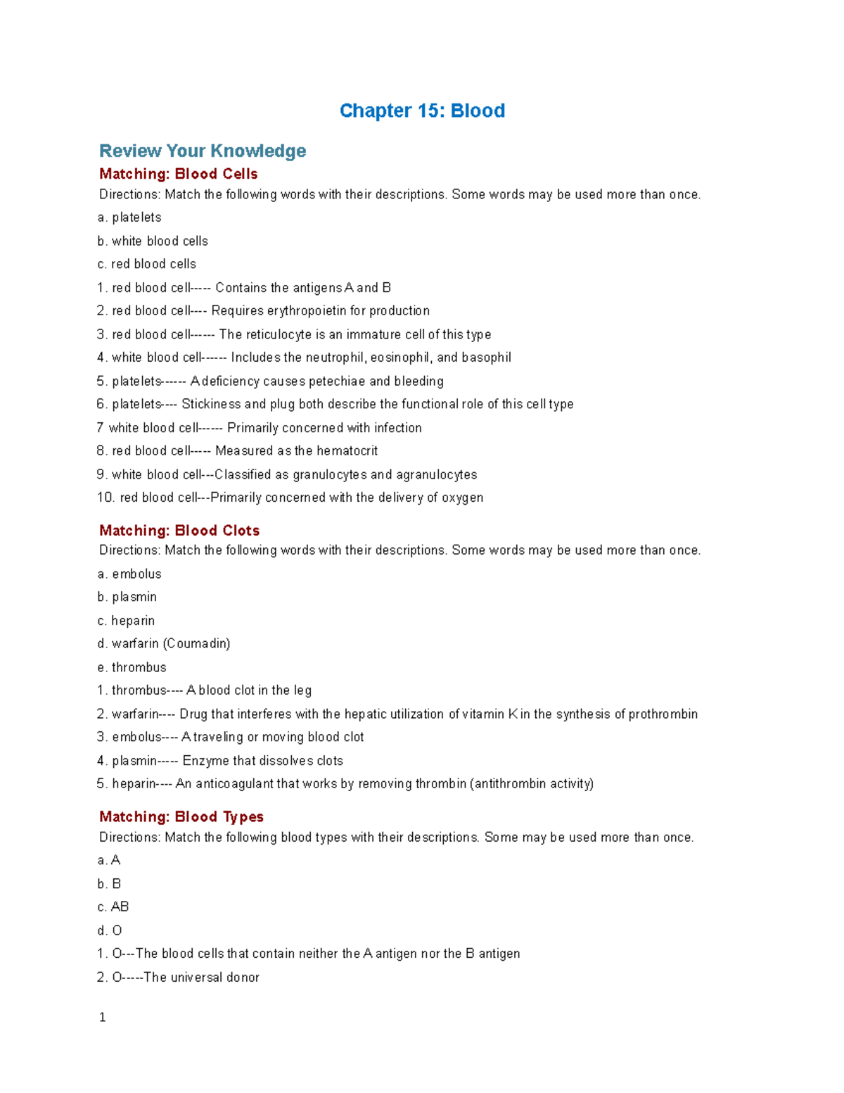 Week 4 Assignment - Blood and Heart Function Review Notes - Studocu