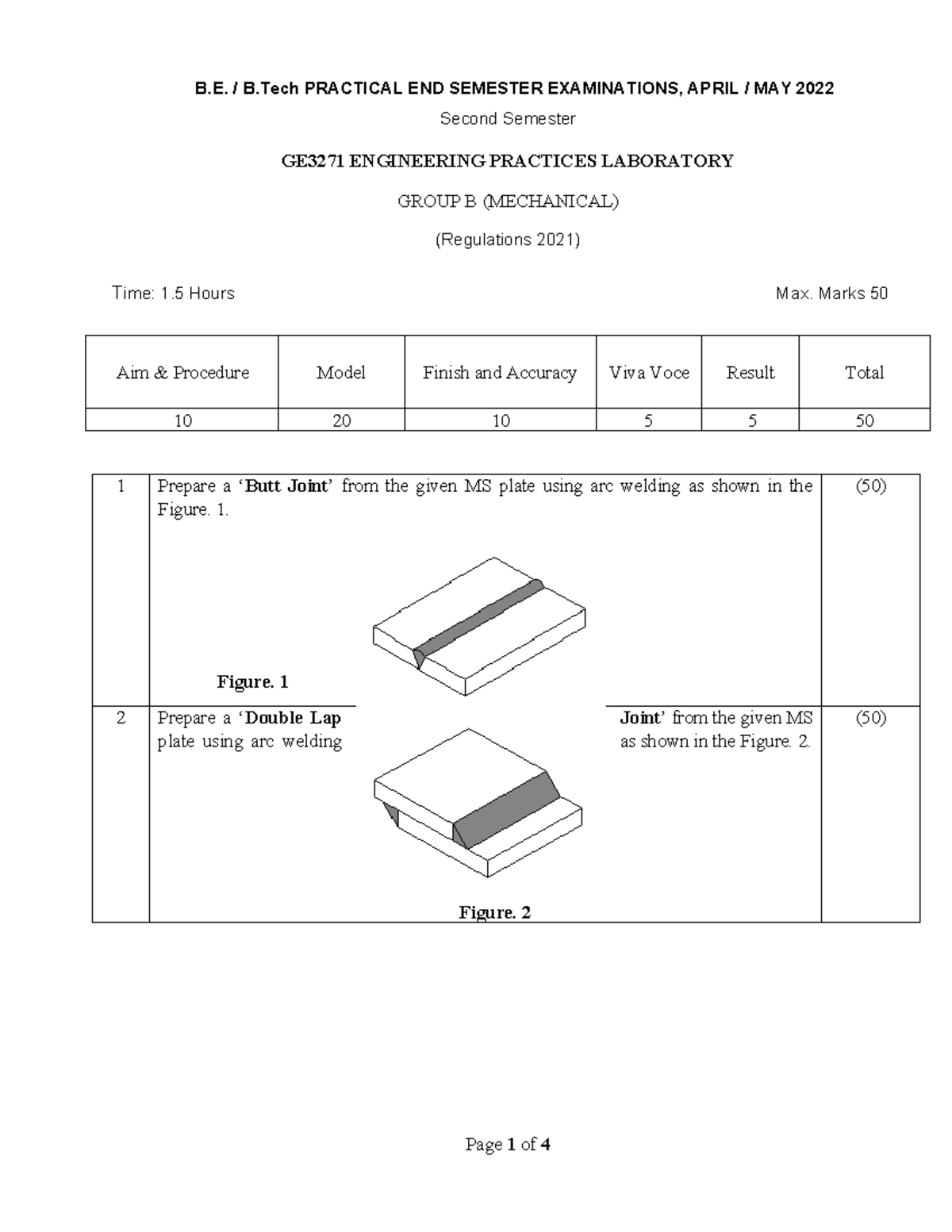 GE3271 - Mechanical Engineering Practices Lab End Sem Exam 2022 - Studocu